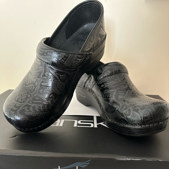 Dansko | Shoes | Dansko Professional Black Paisley Tooled Leather Clogs ...